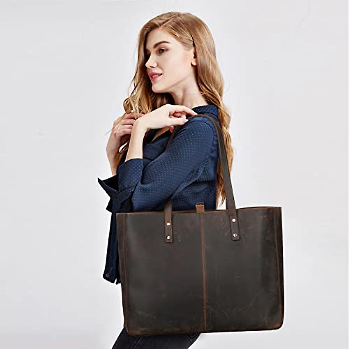 S-ZONE Genuine Leather Shoulder Tote Bag for Women Large Handbag Work Purse