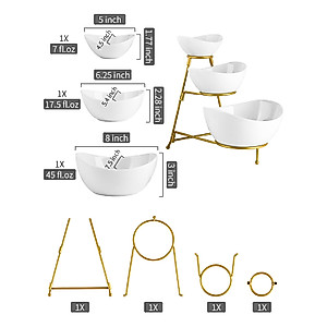 LAUCHUH 3 Tier Serving Stand with Porcelain Bowls, Oval Shape, Ideal for Food Presentation, Dishwasher Safe