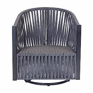 Yechen Swivel Patio Rocking Chairs - High Back Outdoor Chair with Hand Woven Rope & Swivel Rocking Base, Glider Rocking Chair with Cushion for Porch Deck Garden Balcony Backyard