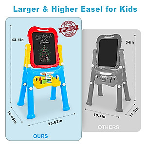STEAM Life Easel for Kids Art Easel for Toddler Easel - 4in1 Double-Sided Large Magnetic Board Kids Chalkboard Easel Drawing White Board for Kids with Magnetic Letters & Numbers Easy Storage Portable
