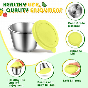 12 Pack 3 oz Small Condiment Containers with Lids, Salad Dressing Container to Go Stainless Steel Sauce Container with Silicone Lids, Rainbow Color Reusable Dipping Sauce Cups for Lunch Bento Box