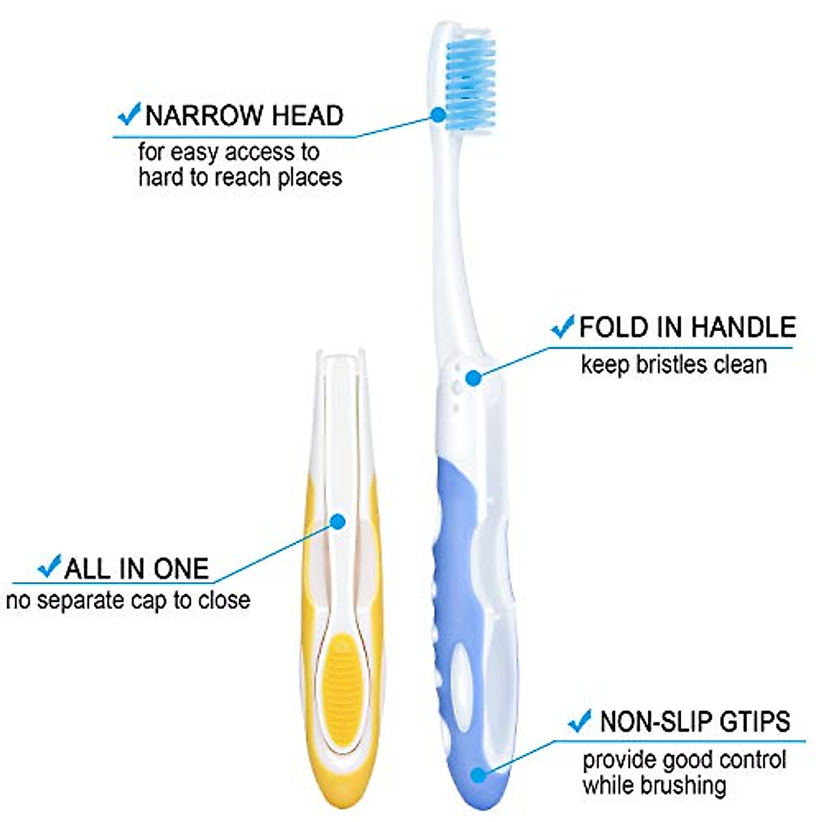 4 Pieces Folding Travel Toothbrush Portable Soft Toothbrush with Soft Bristles Brushes for Sensitive Gums (Pink, Yellow, Blue, Green)