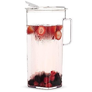 Komax Tritan Plastic Water Pitcher with Lid – BPA-Free, Square Water & Iced Tea Pitcher - Microwave & Dishwasher Safe Plastic Pitcher – Tea, Sangria, or Juice Containers with Lids for Fridge (2.4 Qt)