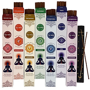 Chakra Incense Sticks - Total 120 Insence-Sticks (20 Insense x 6 Incents) - Incienso Incents-Sticks for 7 Chakra Meditation Muladhara Sacral Manipura Heart Throat Crown Ajna + Incense Holder