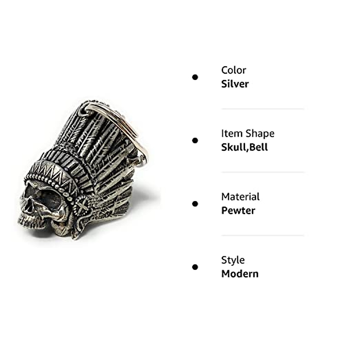 Bravo Bells Indian Skull Bell - Biker Bell Accessory or Key Chain for Good Luck on the Road