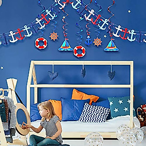 18 Pieces Nautical Birthday Party Decorations, Includes Nautical Garland Nautical Party Themed Hanging Banner and Nautical Hanging Swirl Supplies for First Birthday Boy Party Baby Shower