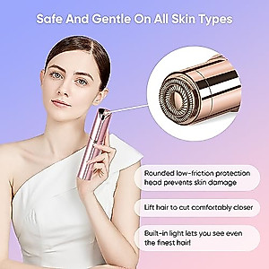 Facial Hair Removal for Women, Painless Womens Facial Hair Remover with 2 Replacement Heads, Lipstick-Sized, USB Rechargeable, Facial Hair Remover for Upper Lip,Chin,Peach Fuzz,Mustache（Rose Gold）