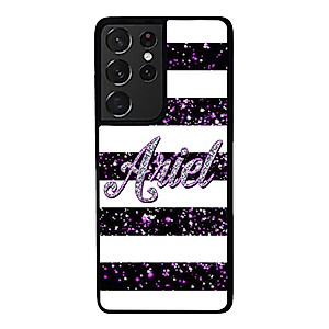 Purple Silver Bars Personalized Black Rubber Phone Case Compatible With Samsung Galaxy S23 S23+ Ultra S22 S22+ S21 S21FE S21+ S20FE S20+ S20 Note 20 S10 S10+ S10e