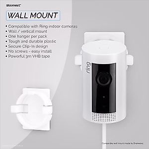 BRAINWAVZ [EOL] Screwless Wall Mount for Ring Indoor Cam, VHB Stick On - Easy to Install, No Tools Needed, No Mess, No Drilling, Strong Adhesive Mount, White [EOL]