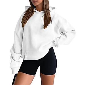 onlypuff Womens Hooded Sweatshirt White Long Sleeve Hoodies Casual Basic Workout Tops S