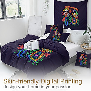 Sleepwish The Day of The Dead Bedding Skeleton Lovers Duvet Cover Set 3 Piece Dia de Los Muertos Printed Design Comforter Cover Sets Full 1 Duvet Cover 2 Pillowcases
