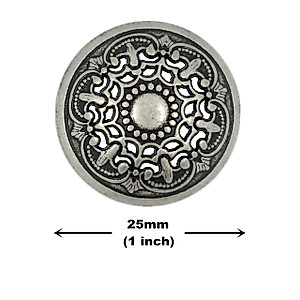 Bezelry 8 Pieces Medieval Filigree Openwork Domed Metal Shank Buttons. 25mm (1 inch) (Antique Silver)