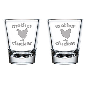 Set of 2 Shot Glasses 1.75oz Shot Glass Mother Clucker Hen Chicken Funny