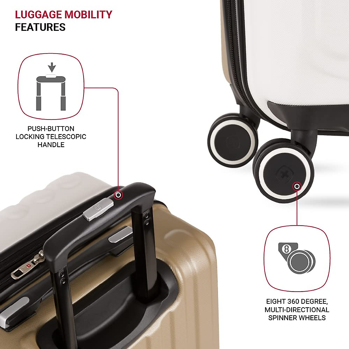 SwissGear Duet Hardside Expandable Luggage with Spinner Wheels, Ivory/Taupe, Checked-Medium 24-Inch