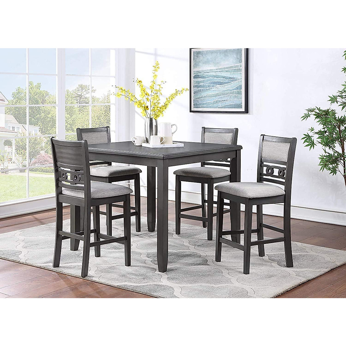 New Classic Furniture Gia 5-Piece Counter Set with 1 Table and 4 Chairs, 42-Inch, Gray