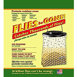 Flies Be Gone Fly Trap - Disposable Non Toxic Fly Catcher - Made in USA - Natural Bait Trap for Patios, Ranches. Easy to Use Outdoor Fly Traps, Keeps Flies from Coming Indoors