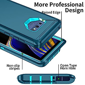 Mieziba for Galaxy Note 9 Case,Shockproof Dropproof Dustproof,3-Layer Full Body Protection Heavy Duty High Impact Hard Cover Case for Samasung Galaxy Note 9,Turquoise