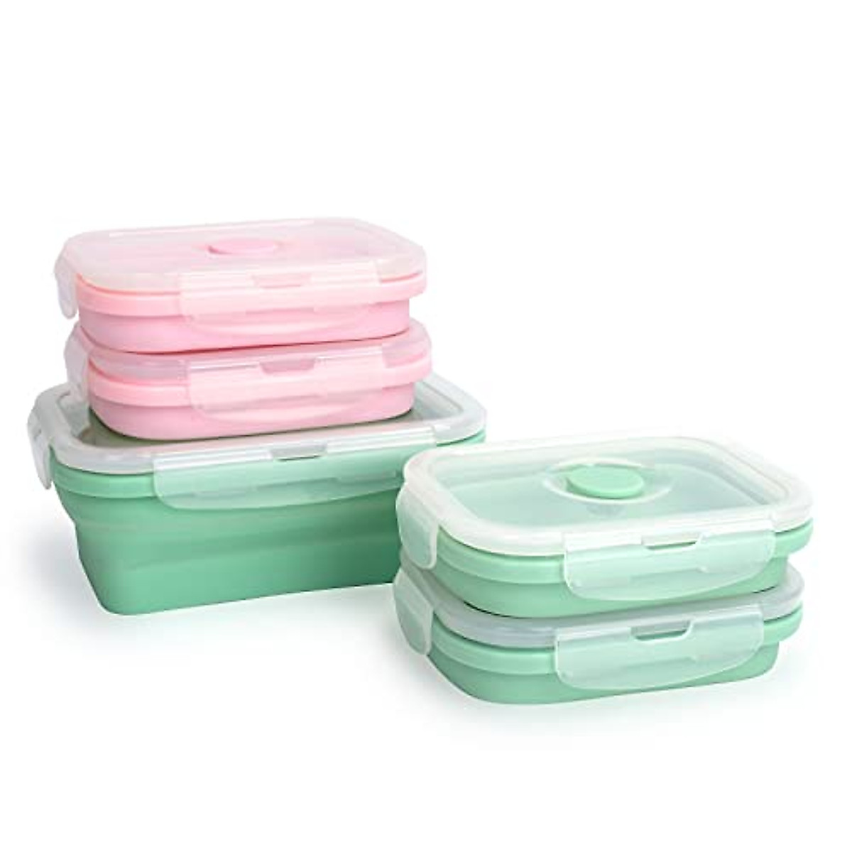 Wolecok Silicone Collapsible Food Storage Containers - Foldable Bento Lunch Boxes with BPA Free Airtight Plastic Lids,Set of 5 Pack