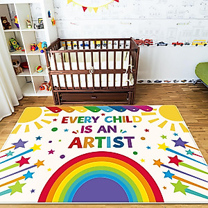 AKASISRUG Rainbow Kids Rug, Washable Colorful Area Rug for Kids Room, Non-Slip Play Mat, Baby Crawling Mat, Kids Carpet Ultra Soft Play Rug for Classroom Playroom Bathroom (59X39.4 INCH)