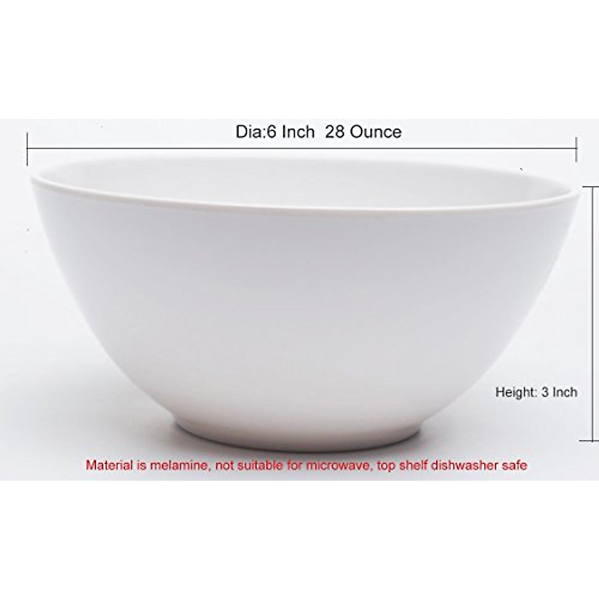 Yinshine Melamine Cereal Bowls - 28oz White Dinnerware Soup Bowls Set, Pack of 6