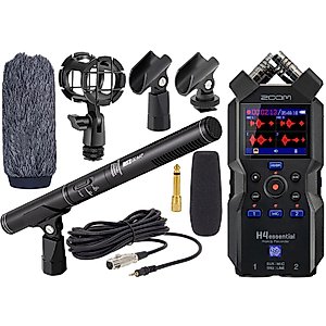 Zoom H4essential New H4n 4-Track Recorder with Ritz Gear Professional Video, Cinema and Broadcasting Shotgun Microphone for Indoor & Outdoor Film, Interview & Studio Complete Recording Kit (Black)