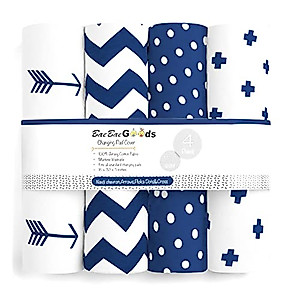 Changing Pad Cover – Baby Changing Pad Covers 4 Pack – Boy or Girl Changing Pad Cover – Pure Cotton Machine Washable Navy and White Changing Table Cover – Diaper Changing Pad Cover Sheets