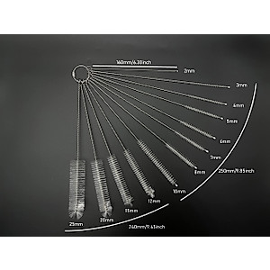 KINGSEM 12 PCS Straw Cleaner Brush kit with 2mm-25mm /6.5-10 INCH for Tube and Pipe.Tumbler, Sippy Cup, Bottle with Straw,Hummingbird feeders and Drinking Straw, Brushes for Cleaning Tanks