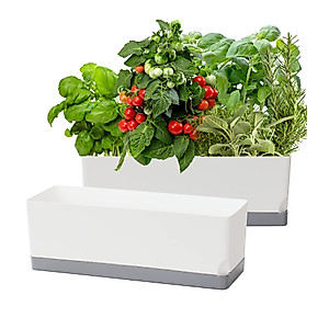 Vugosson Self Watering Planters Pots for Indoor Plants, 2 Pack 17 Inch Plastic Planter Box Flower Pots for Indoor Outdoor Plants, Rectangle Herb Planter Window Boxes Planters with Drainage
