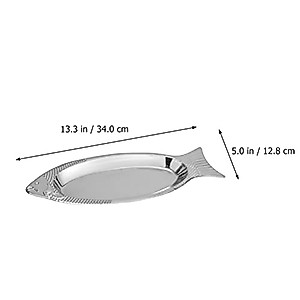 DOITOOL Meat Cutting Board 1Pcs Stainless Steel, Metal Oval Fish Serving Platter, Unique Design Serving Tray for Fish, Sushi, Fruit or Cheese, 34cm Fish Shaped Plate