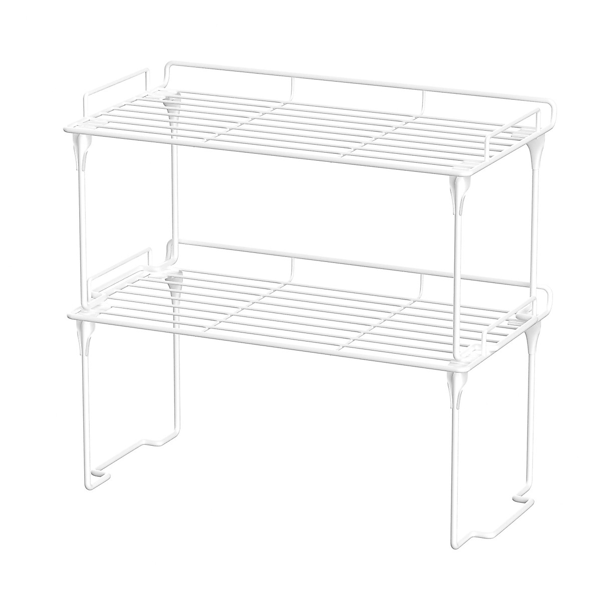 iPEGTOP Stackable Cabinet Shelf Organizers, Set of 2 Kitchen Countertop Cupboard Storage Rack, Pantry Stand Shelves Space Saving for Kitchen, Bedroom, Bathroom, White