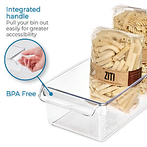 iDesign Linus Plastic Fridge and Freezer Storage Organizer Bin with Handle, Clear Container for Food, Drinks, Produce Organization, BPA-Free , 11.5" x 6" x 3.5", Clear