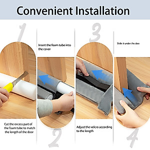 Marwood Under Door Draft Stopper 30-38" Adjustable Wind Stopper for Door & Window, Foam Door Sweep Air & Noise Blocker for Bottom of Doors Double Side Seal - Grey