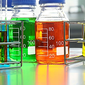 Patelai 4 Pieces Round Media Storage Bottles Storage Glass Bottles Borosilicate Media Glass Bottles with GL45 Blue Screw Cap for Lab Water Reagent Liquids (100 ml)