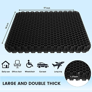 XSIUYU Extra-Large Gel Seat Cushion for Long Sitting - Back, Hip, Tailbone Pain Relief Cushion - Gel Seat Cushion for Office Chair, Cars - Egg Seat Gel Cushion for Wheelchair Pressure Relief Black
