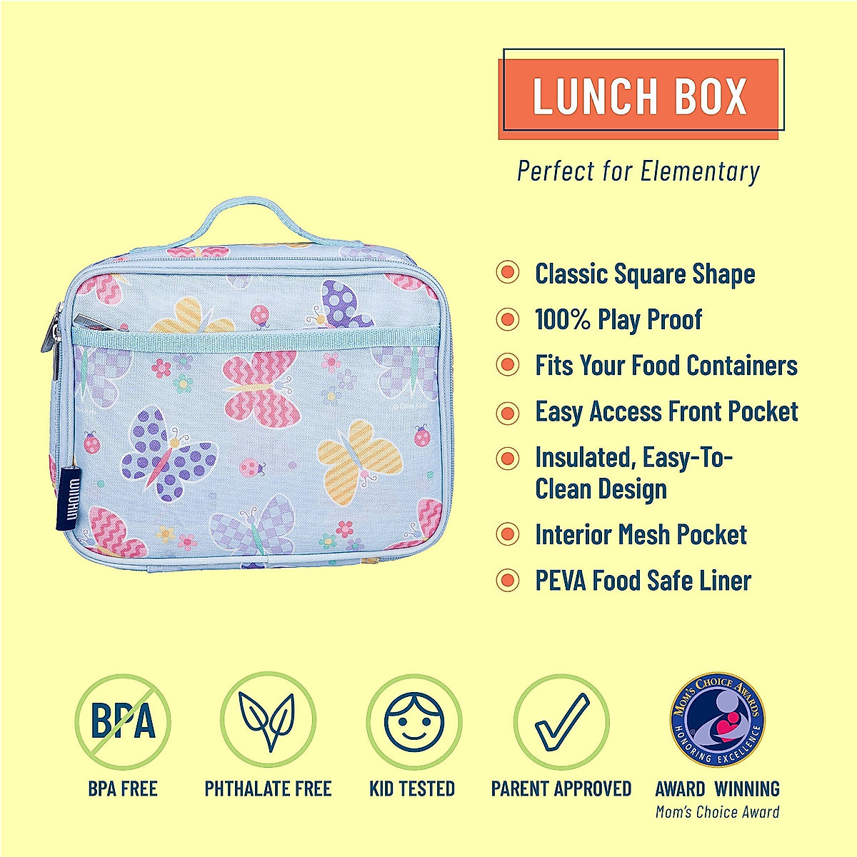 Wildkin Lunch Box Bag Bundle with Modern Nap Mat (Butterfly Garden)