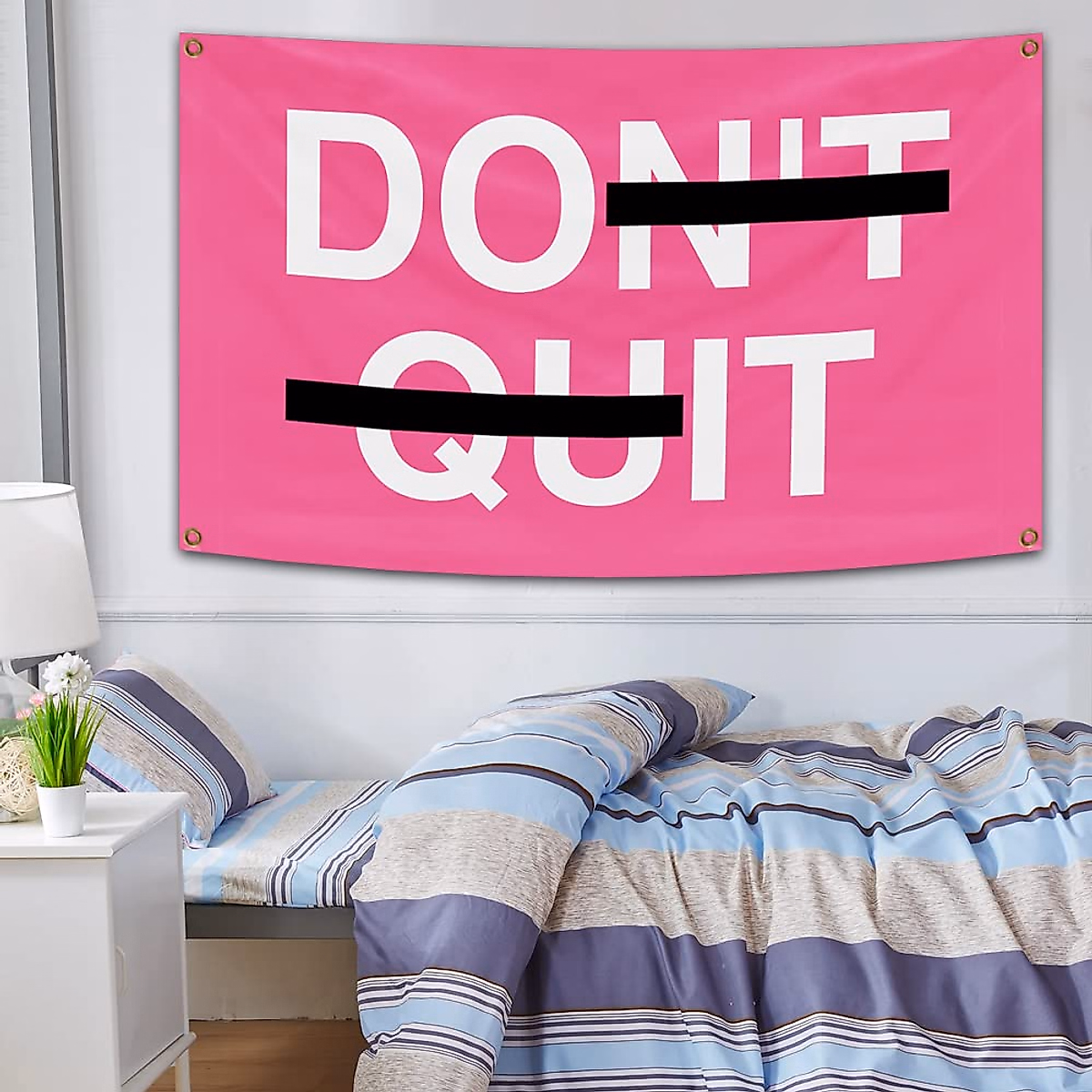 Don't Quit Flag Motivational Fitness Gym Pink Flag Banner for Lady Banner 3×5FT Pub Club College Dorm Room Wall Bedroom Living Room Decoration with 4 Brass Grommets