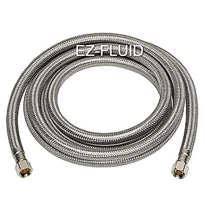 EZ-FLUID 1/4" Female Comp x 1/4" Female Comp x 24" (2FT) Stainless Steel Braided Flexible Refrigerator Ice Maker Water Line Connector Kit, Fridge Flex Icemaker Water Supply Hose For Portable & Home.
