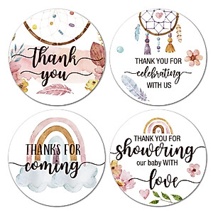 2" Round Boho Thank You Favor Stickers - Boho Thank You Labels for Wedding, Bridal Shower, Baby Shower, Small Business, Bakeries, Handmade Goods, Birthday Party Favors(80 Labels)