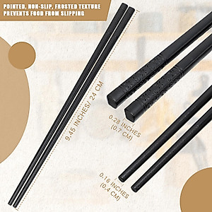 Dandat 48 Pairs Fiberglass Chopsticks Reusable Chopsticks 9.5" Dishwasher Safe Non Slip Chopsticks Chinese Style Japanese Food Cooking Chopsticks Black Cherry Blossom Beginners Chopsticks