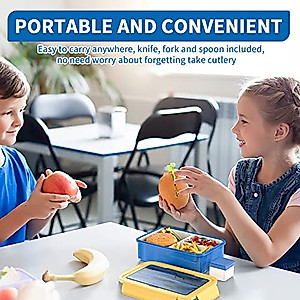 Bento Lunch Box for Kids, 1400 ML Bento Box Adult Lunch Box for Men Women with Cutlery & Salad Dressing Container To Go, Leak-Proof Meal Prep Container for Work School Travel, No BPA, Microwave Safe