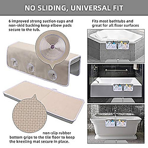 Bath Kneeler and Elbow Rest Set Baby Bath Kneeling Pad, Thick Non-Slip Bathing Kneeling Mat Cushion Quick Drying Bathtub Knee Saver with Arm Support and Pockets for Bathroom Bathing time Comfort, Gray