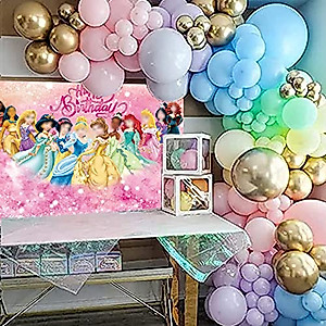 Pink Princess Backdrop for Birthday Party Princess Photography Background Princess Party Decorations for Girls Kids Baby Shower Cake Table Banner Photo Booth Props 7x5FT