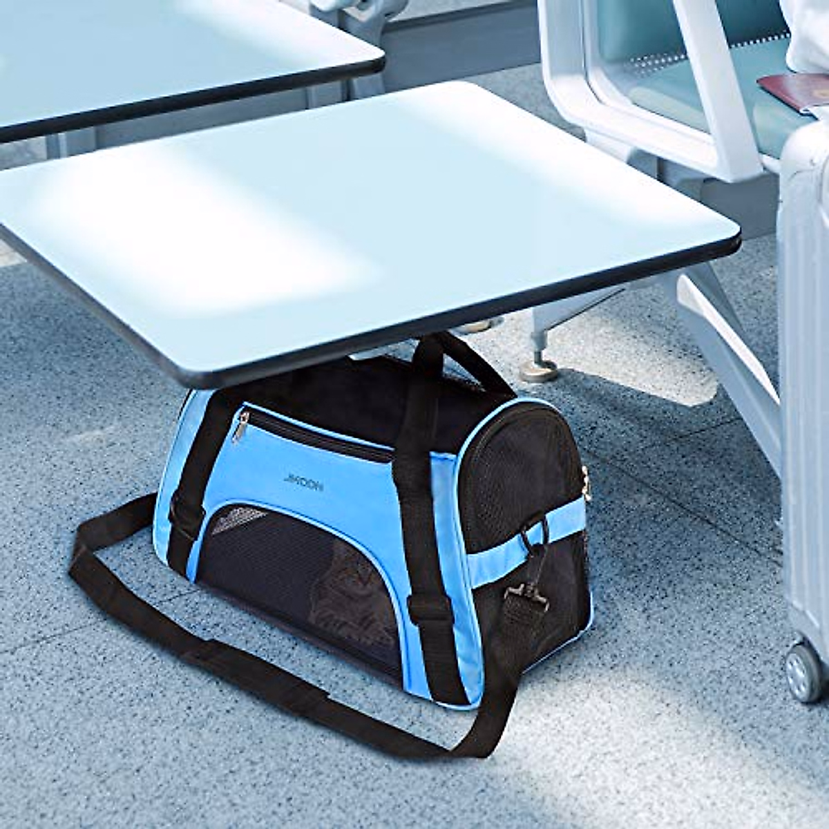 JMOON Cat Carrier Soft-Sided Airline Approved Pet Carrier Bag,Pet Travel Carrier for Cats,Dogs Puppy Comfort Portable Foldable Pet Bag (Small, Blue)