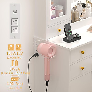 Wodeer Vanity Desk with Lighted Mirror & Power Strip,Makeup Vanity Table with RGB LED Lights & Chair,White Dressing Table Set with 7 Drawers & 2 Cabinet for Girls Women Bedroom & Dressing Room,White