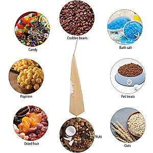 100pcs Kraft Paper Treat Bags with Window, Ziplock Stand Up Pouches for Packing Food Cookies Snacks