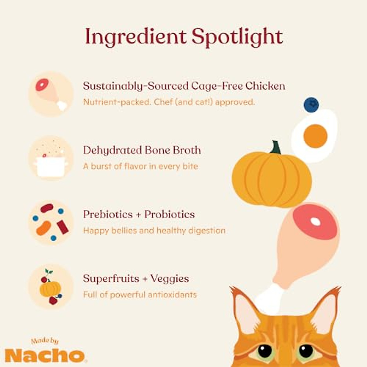 Made by Nacho Bone Broth Infused Dry Cat Kibble - Cage-Free Chicken & Pumpkin Recipe - Premium Grain-Friendly Cat Food 4lb Bag