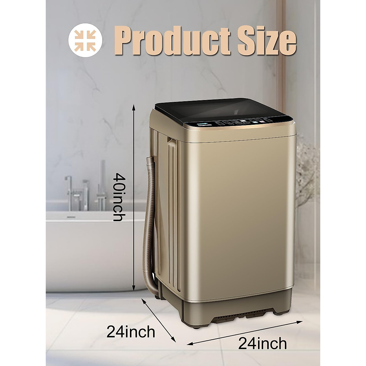 KRIB BLING Full Automatic Washing Machine 25lbs Compact Portable Washing Machine with LED Display, Drain Dump, 10 Wash Programs and 8 Water Levels Ideal for Dorms, Apartments, RV, Gold