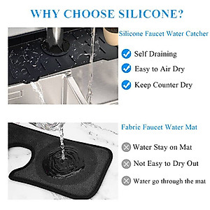 Silicone Kitchen Sink Splash Guard, VSTM Faucet Water Drip Catcher Mat, Sink Drain Pad Behind Faucet, CounterTop Protector Drying Mat Racks for Bathroom, Kitchen, Bar, RV and Farmhouse (Black)