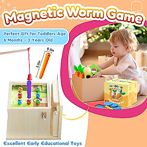 Yehtta 4 in 1 Educational Montessori Toys for 1 2 Year Old, Include Object Permanence Box, Magnetic Worm Game, Carrot Harvest Toy, Coin Drop Toy, Developmental Montessori Toys for Babies 6-12 Month