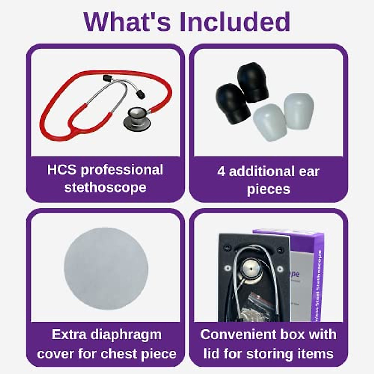 HCS Stethoscope - Premium Stainless Steel - Medical Grade, Clinical Use - 360° Dual Head Chest Piece - Doctors, Nurses, Students, EMT, and Veterinary - Nursing School Essentials - Red Stethoscope